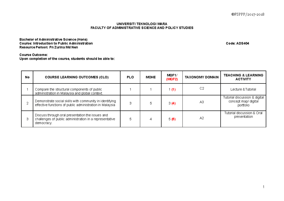 ADS404 Scheme OF WORK OCT 2021PJJ - UNIVERSITI TEKNOLOGI MARA FACULTY ...