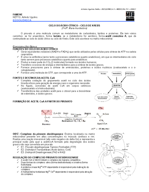 Resumo Aula 02 - Bioquímica 2. Metabolismo é o conjunto de processos ...