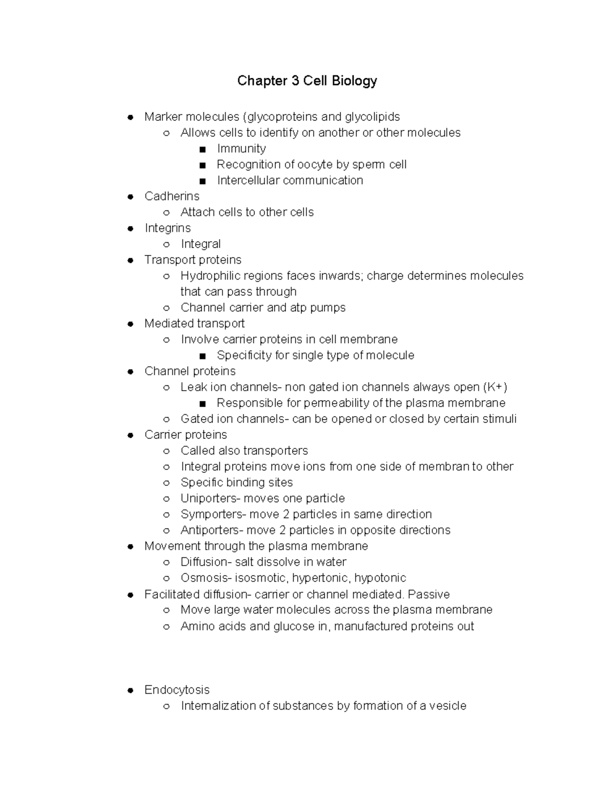 Chapter 3 - Cell Biology Lecture - Chapter 3 Cell Biology Marker ...