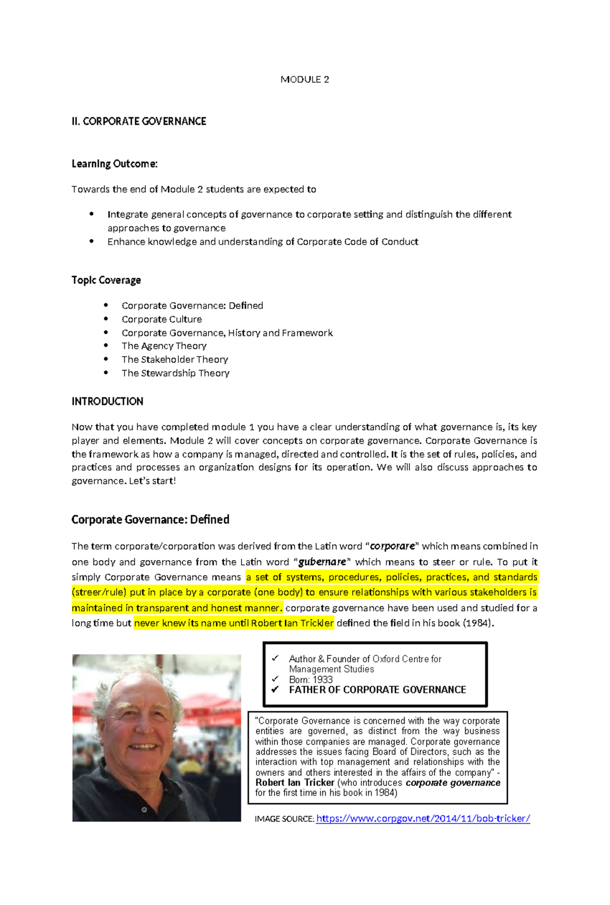 Module 2-Taxation - MODULE 2 II. CORPORATE GOVERNANCE Learning Outcome ...