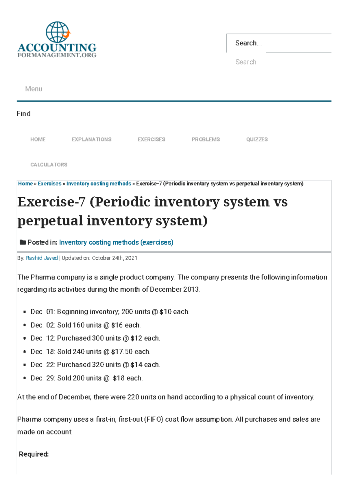 Exercise-7 (Periodic inventory system vs perpetual inventory system ...