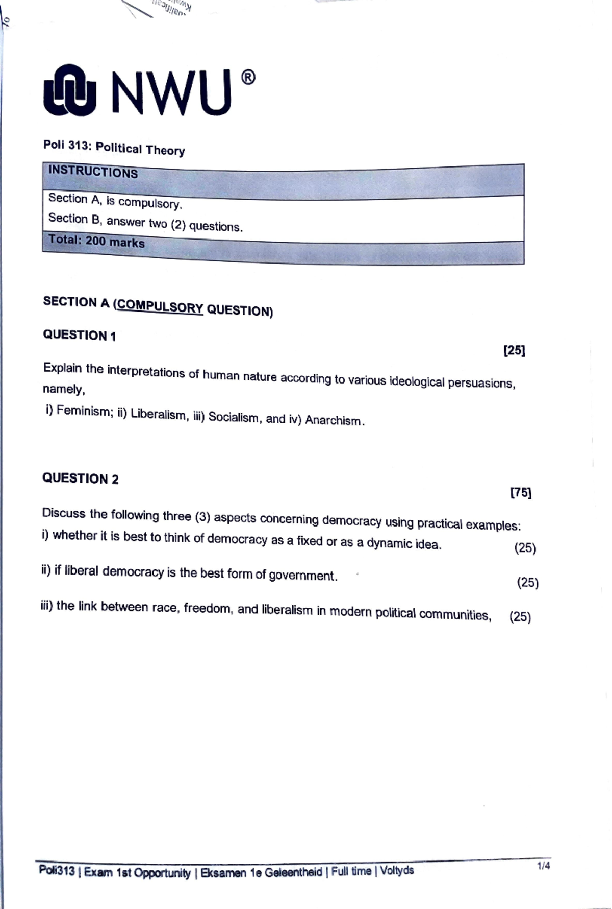 Poli test - Tutorials - W NWU R Poli 313: Political Theory INSTRUCTIONS ...