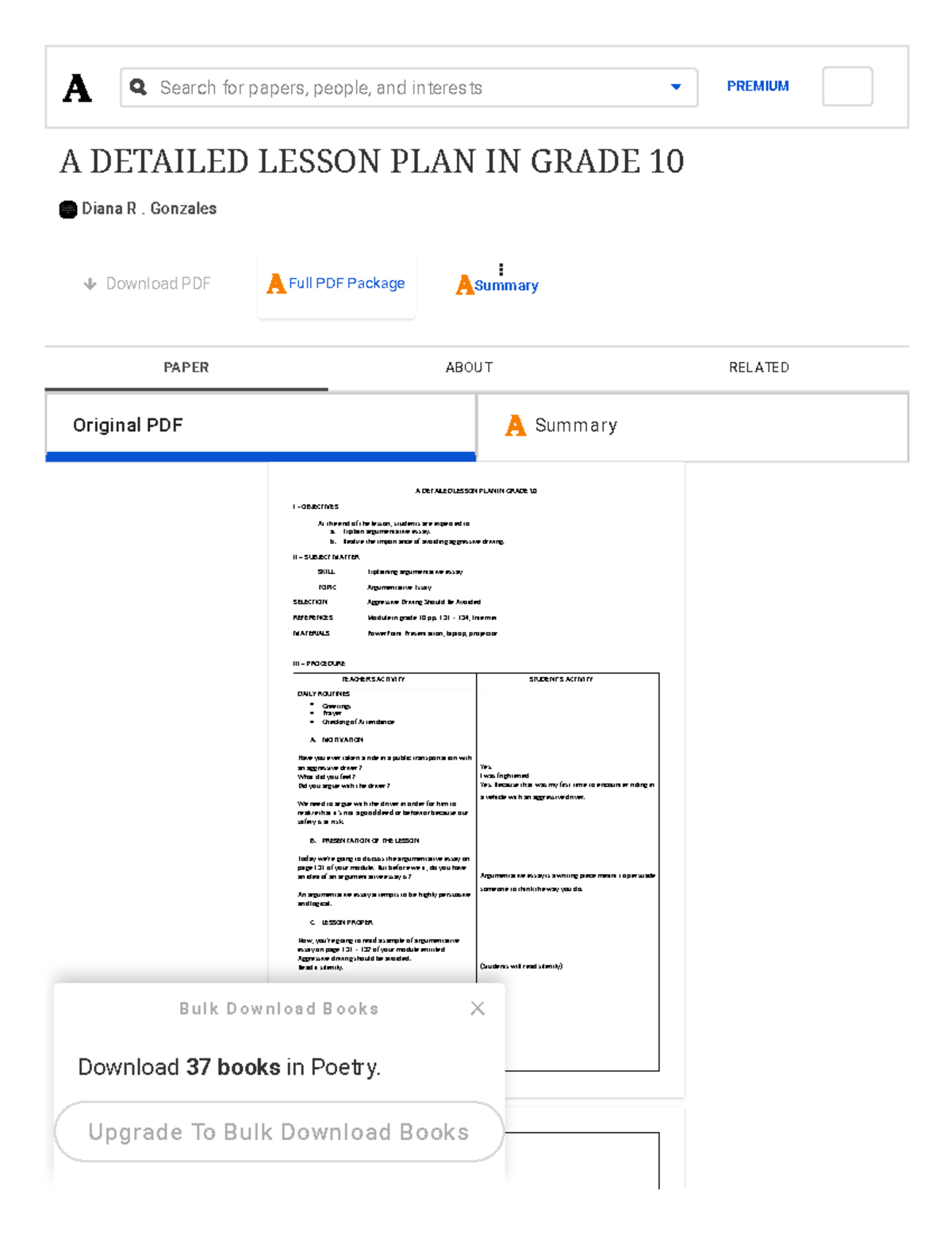(DOC) A Detailed Lesson PLAN IN Grade 10 Diana R . Gonzales - Academia ...