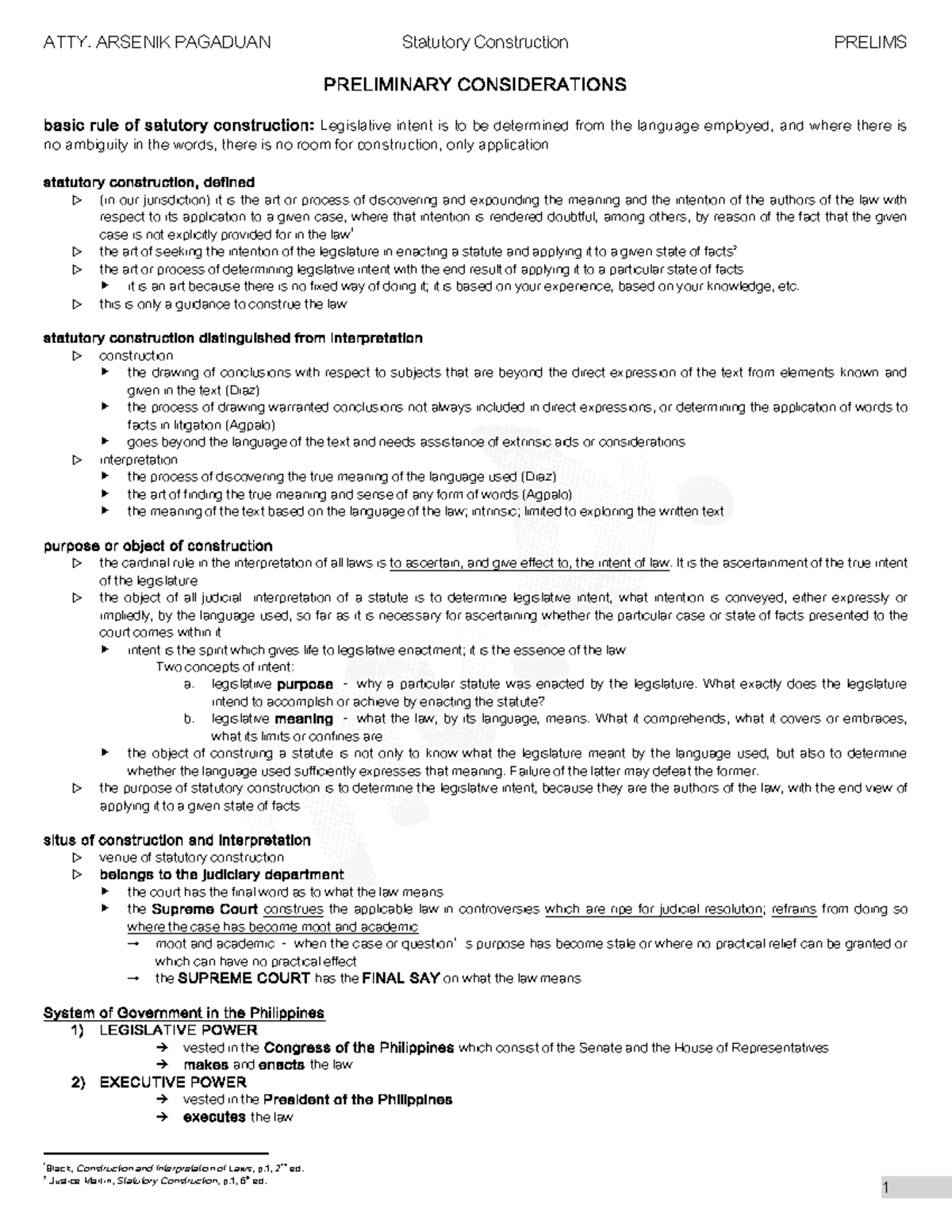 Statcon Prelims Notes - PRELIMINARY CONSIDERATIONS basic rule of ...