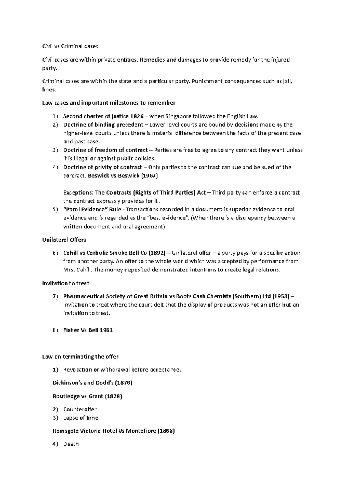 Law cases and important milestones to remember - Civil vs Criminal ...