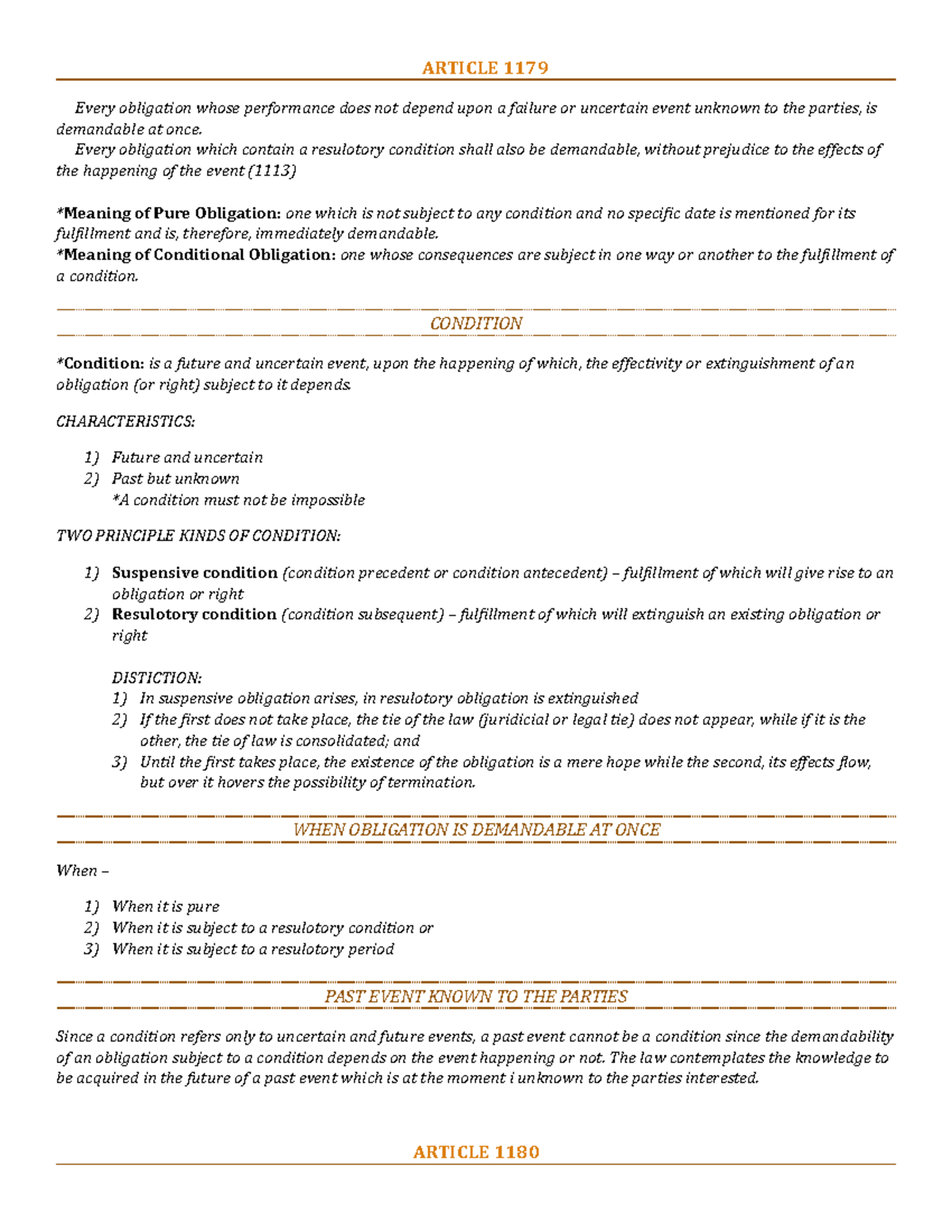 Oblicon-1179-1192 - 7shejwkfnwk - ARTICLE 1179 Every obligation whose ...