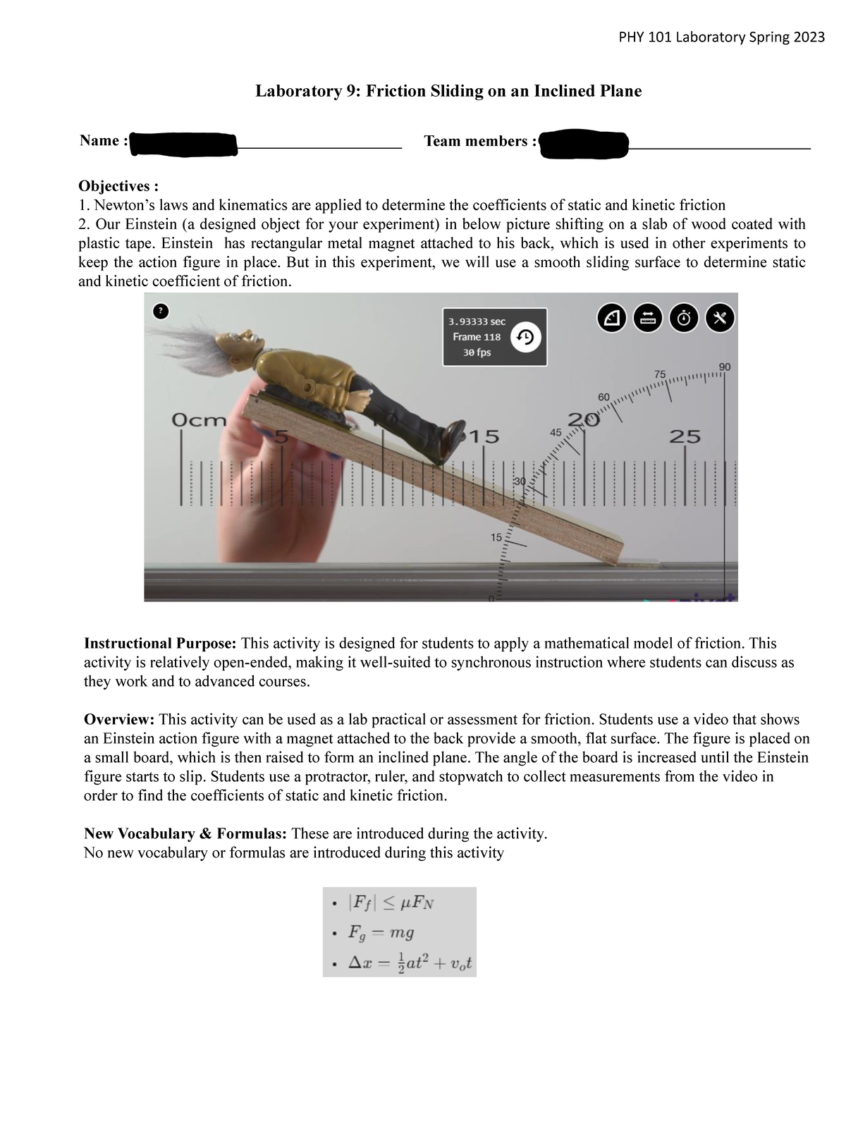 Physics lab 9 - Friction sliding on an incline plane - PHYS21800 ...