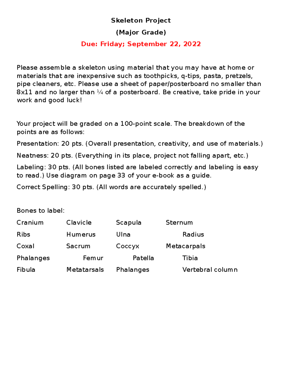 Skeleton Project - worksheet - Skeleton Project (Major Grade) Due ...