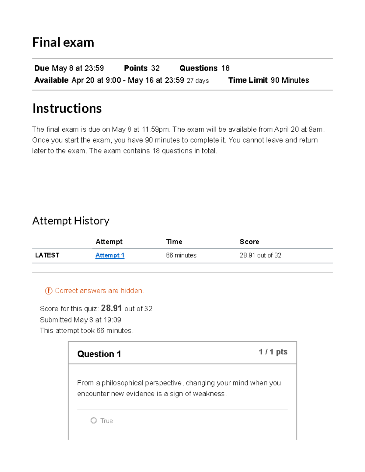 2020 S 1 Final exam example question () - Final exam DueMay 8 at 23:59 ...
