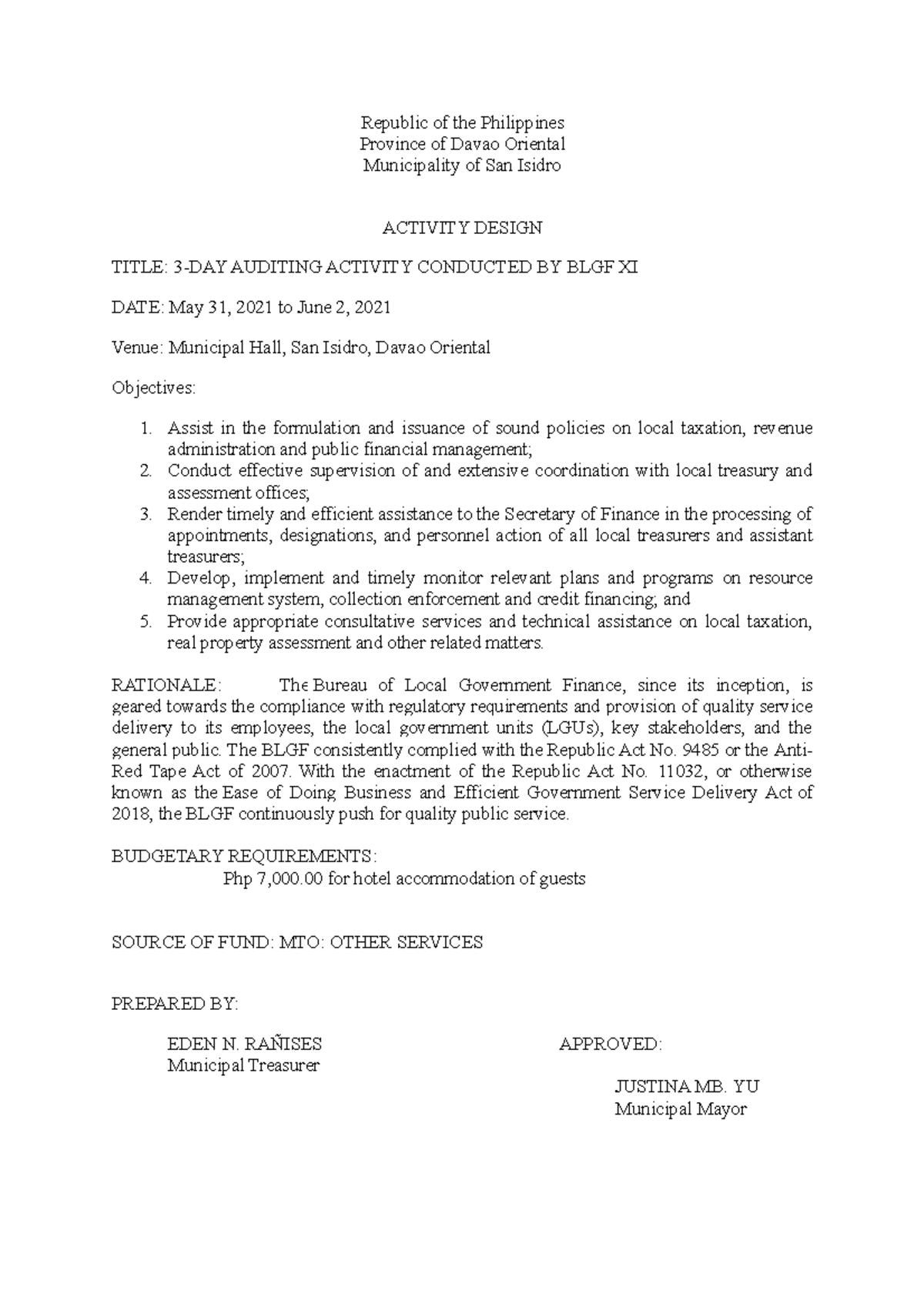 Activity design - lecture notes - Republic of the Philippines Province ...