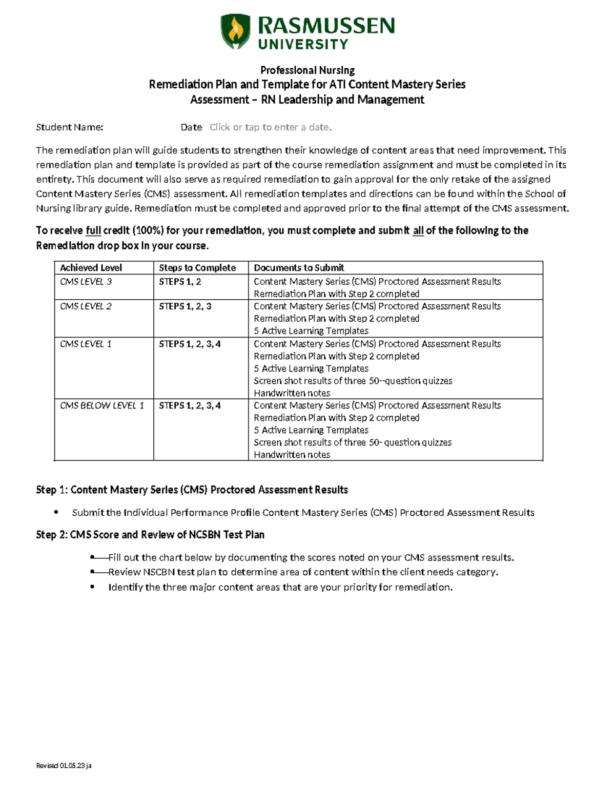 Remediation template for RN Leadership and Management - Professional ...