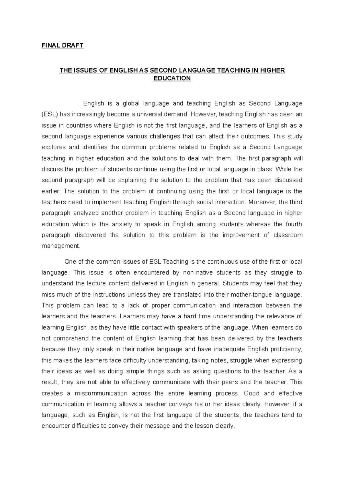 Final Draft - coursework written assignment - FINAL DRAFT THE ISSUES OF ...