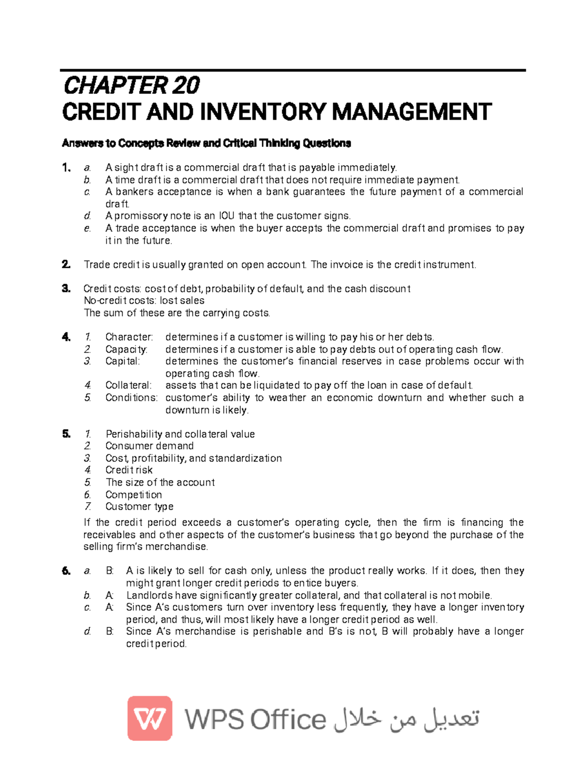 Ch 20-1 - Micro theory - CHAPTER 20 CREDIT AND INVENTORY MANAGEMENT ...