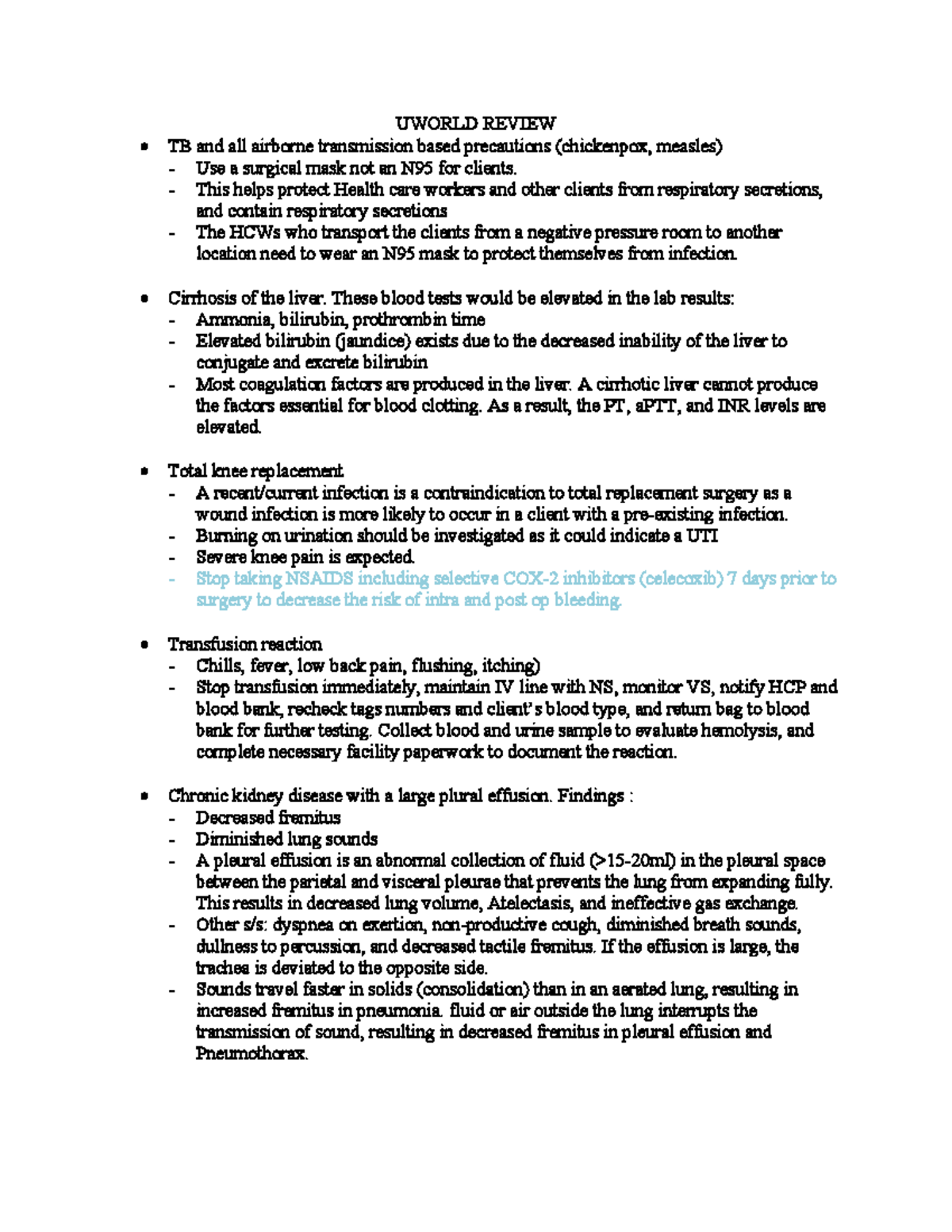 Uworld Review - Lecture notes - UWORLD REVIEW TB and all airborne ...
