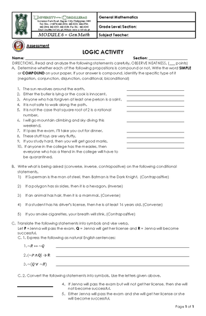 Review Checklist - Summary College Algebra - No M A T H T O P I C S 1 ...