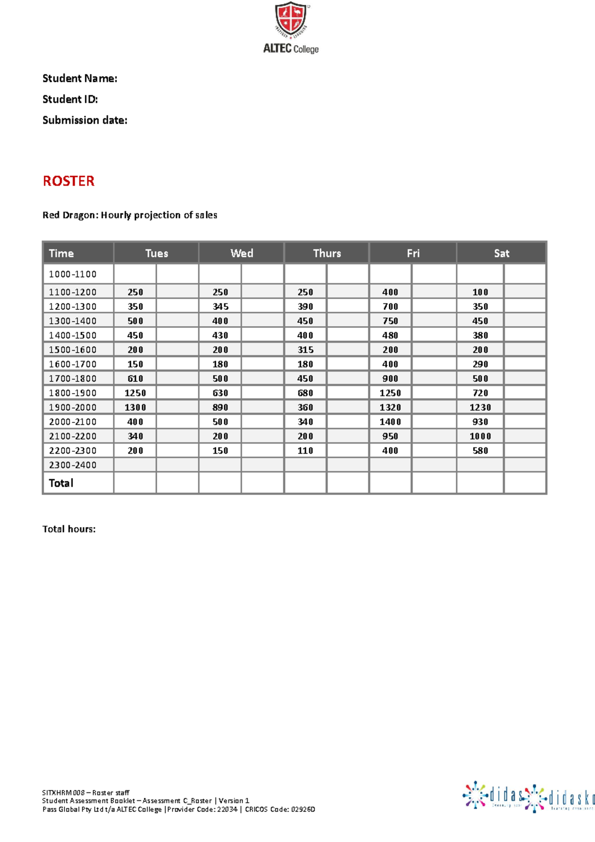 Sitxhrm 008 Assessment C Roster V1 - Student Name: Student ID ...