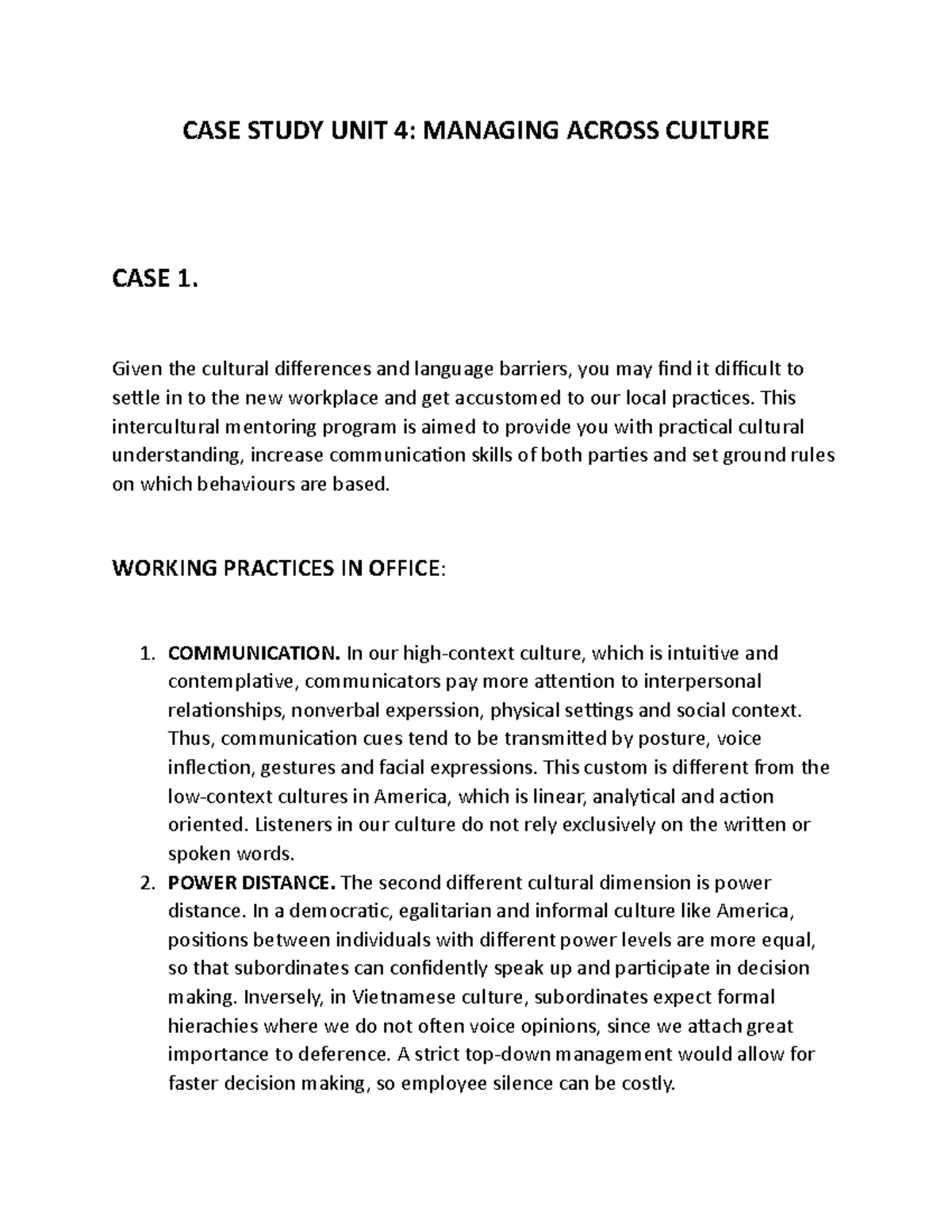 CASE- Study-UNIT-4.2 - CASE STUDY - CASE STUDY UNIT 4: MANAGING ACROSS ...