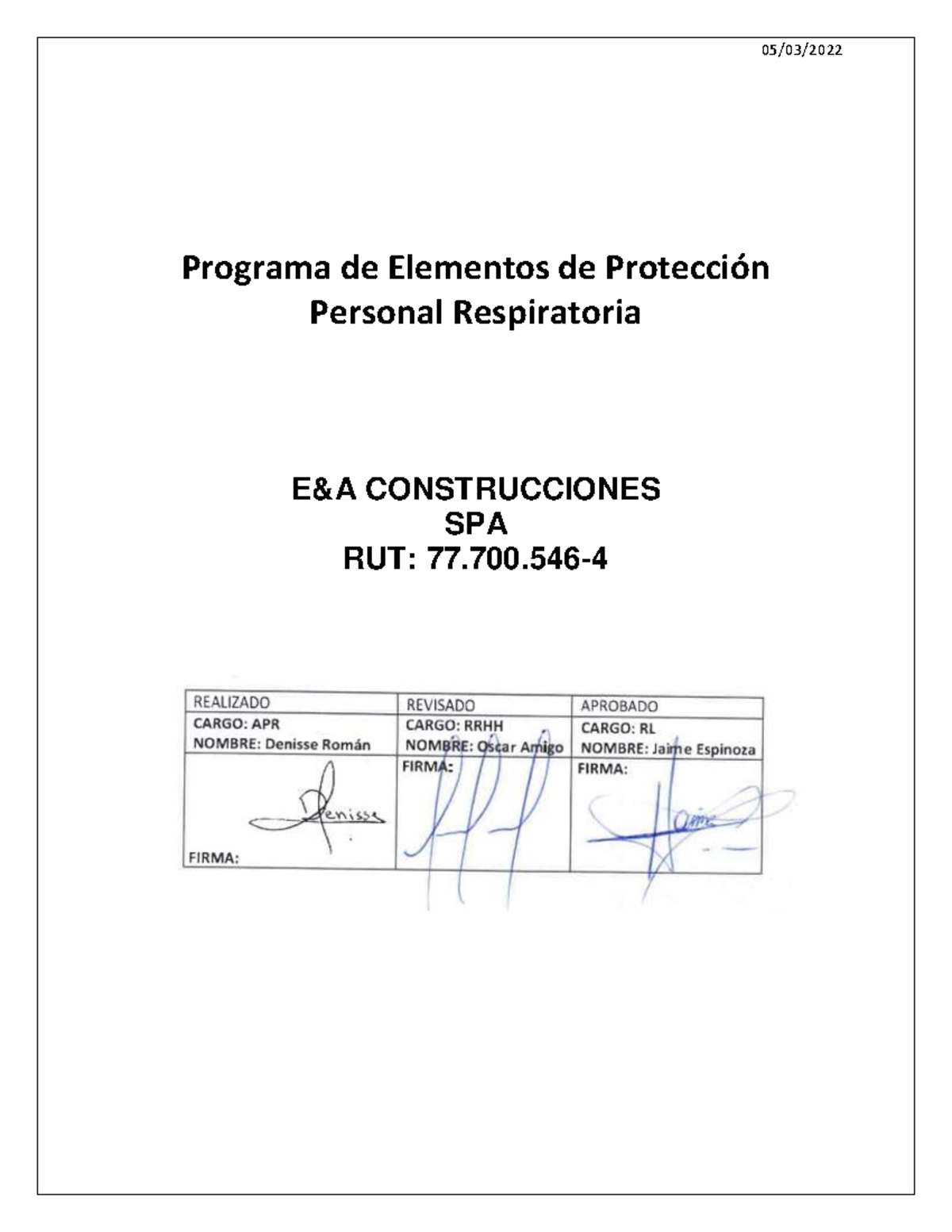 Prog Protección Respiratoria 05 03 Programa De Elementos De