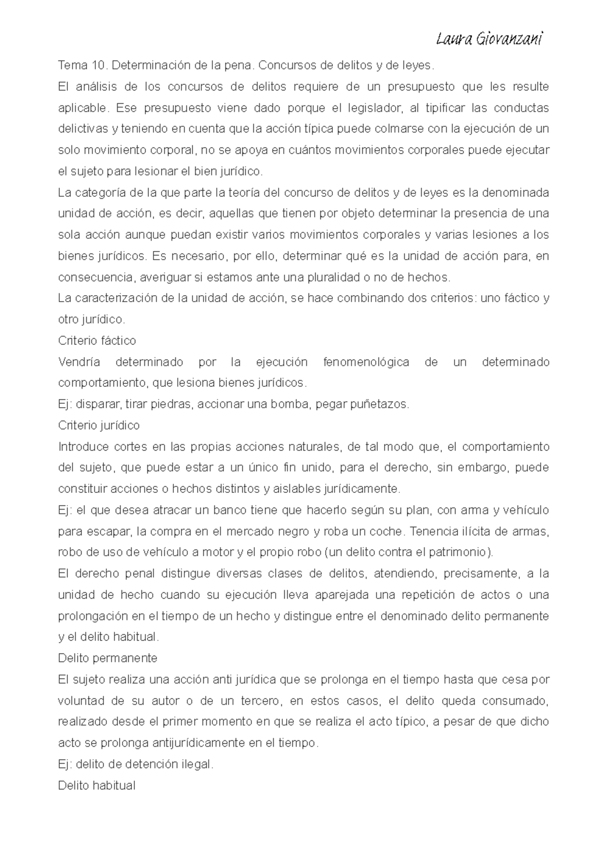 Derecho Penal 1. Tema 10. Determinación de la pena. Concursos de delitos y de leyes. - Laura ...
