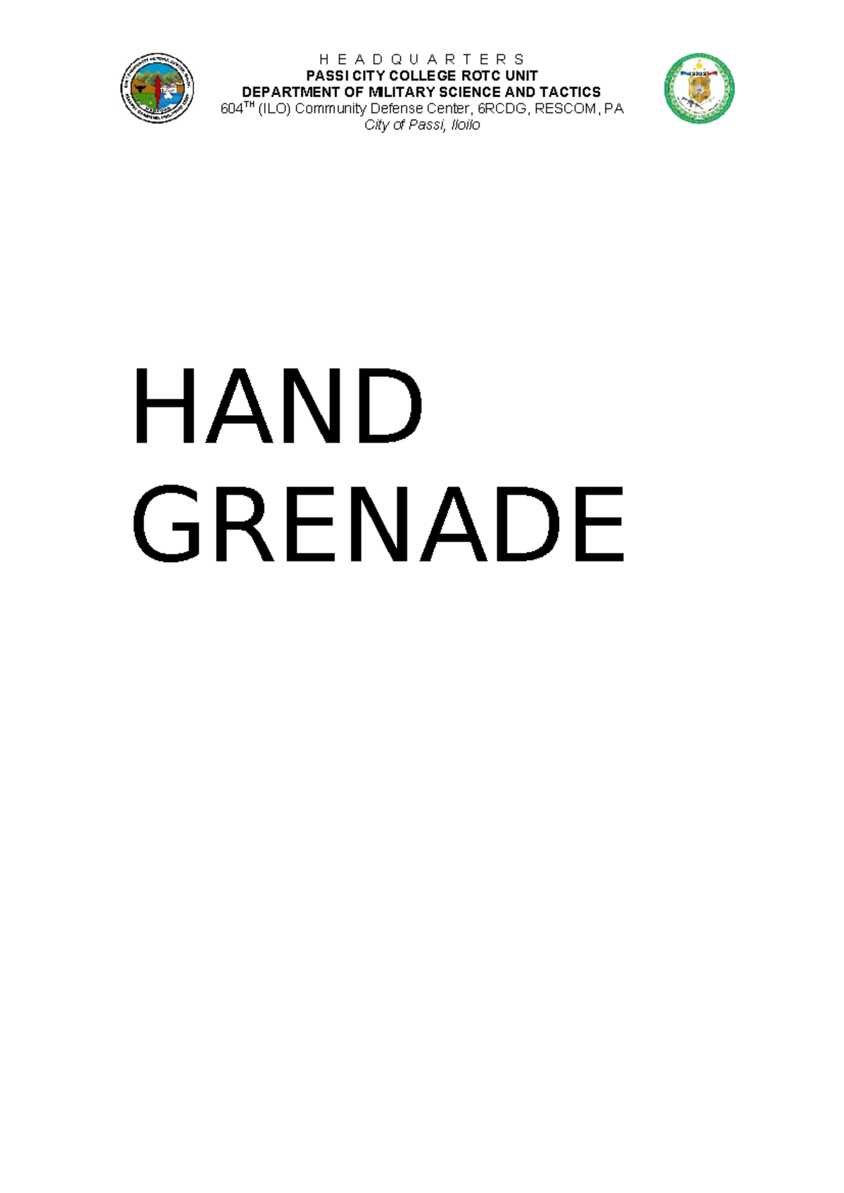 HAND- Grenade - Basta - PASSI CITY COLLEGE ROTC UNIT DEPARTMENT OF ...