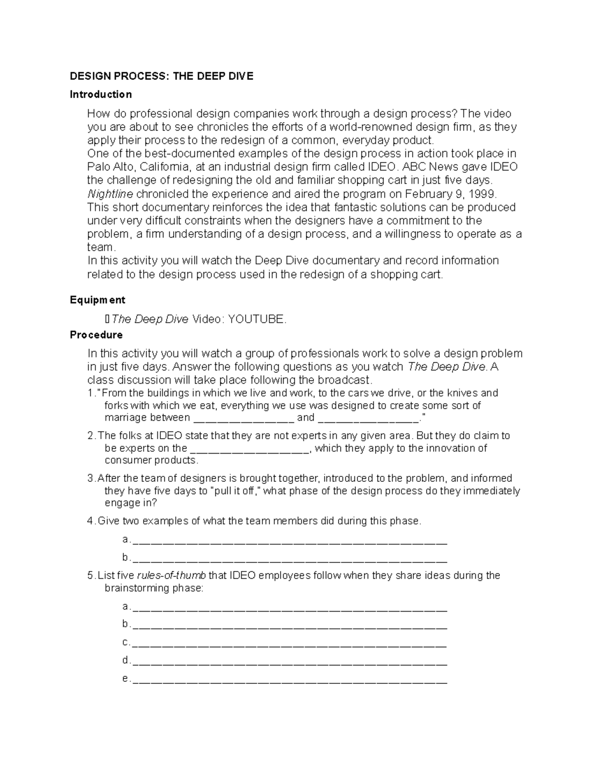 Design Process Deep Dive - DESIGN PROCESS: THE DEEP DIVE Introduction ...