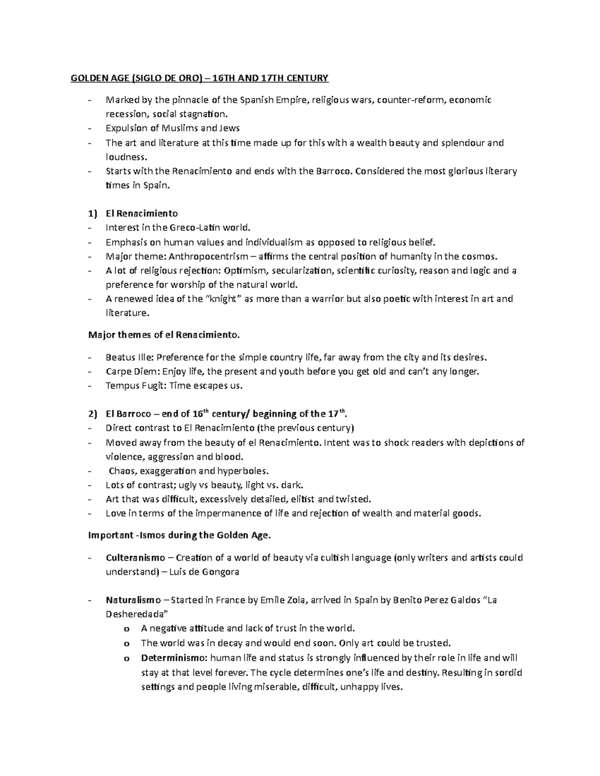 SPAN LIT Notes - Breakdown of different literary periods - GOLDEN AGE ...