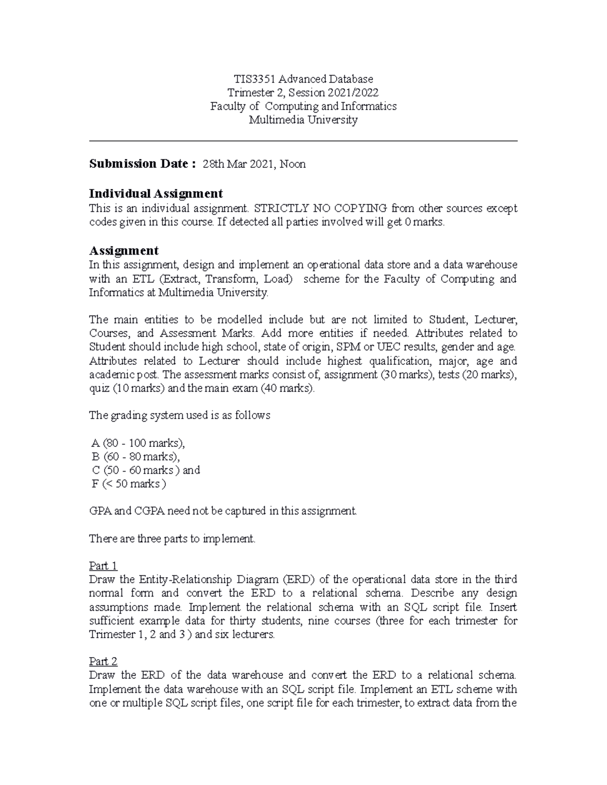 P20220228 - MMU - TIS3351 Advanced Database Trimester 2, Session 2021 ...