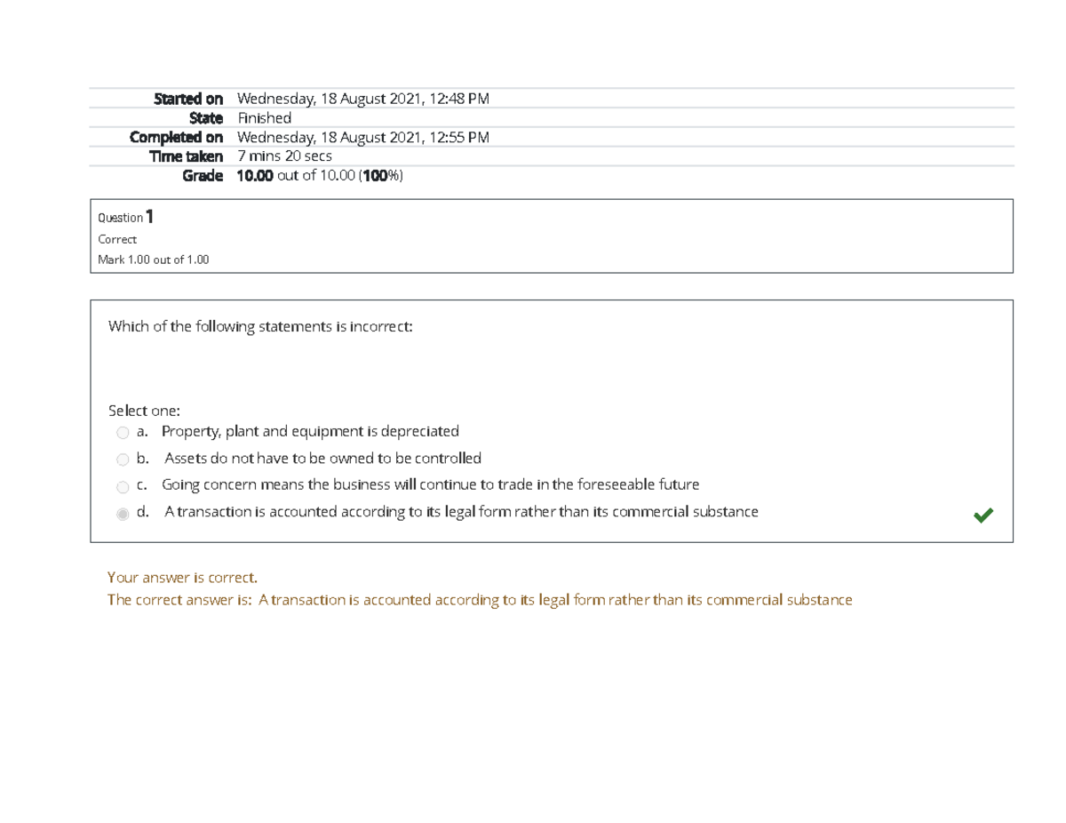 Concept Test 1 The Conceptual Framework - Started on Wednesday, 18 ...