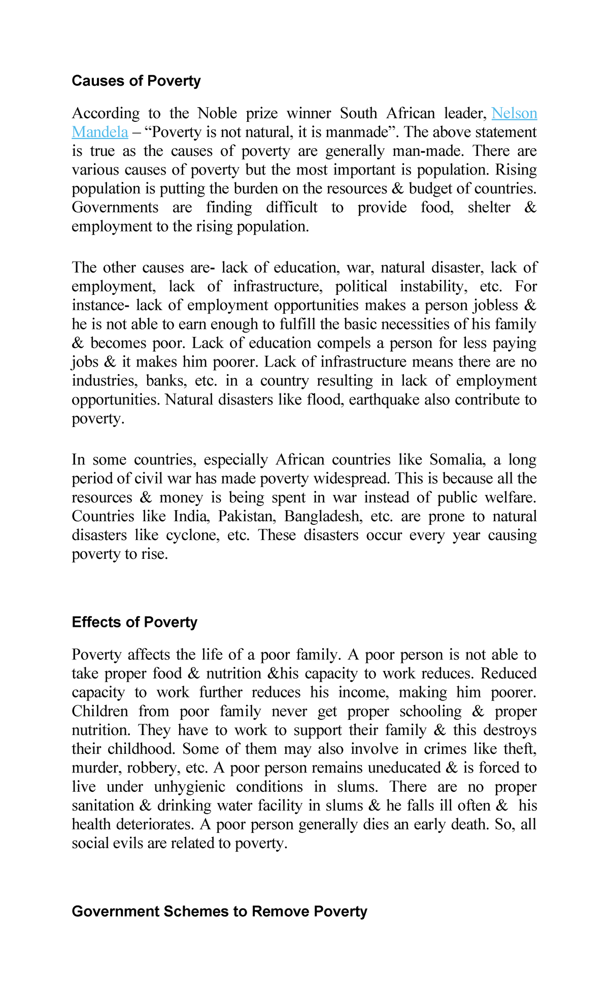 Causes of Poverty - Summary Social psychology - Causes of Poverty According to the Noble prize ...
