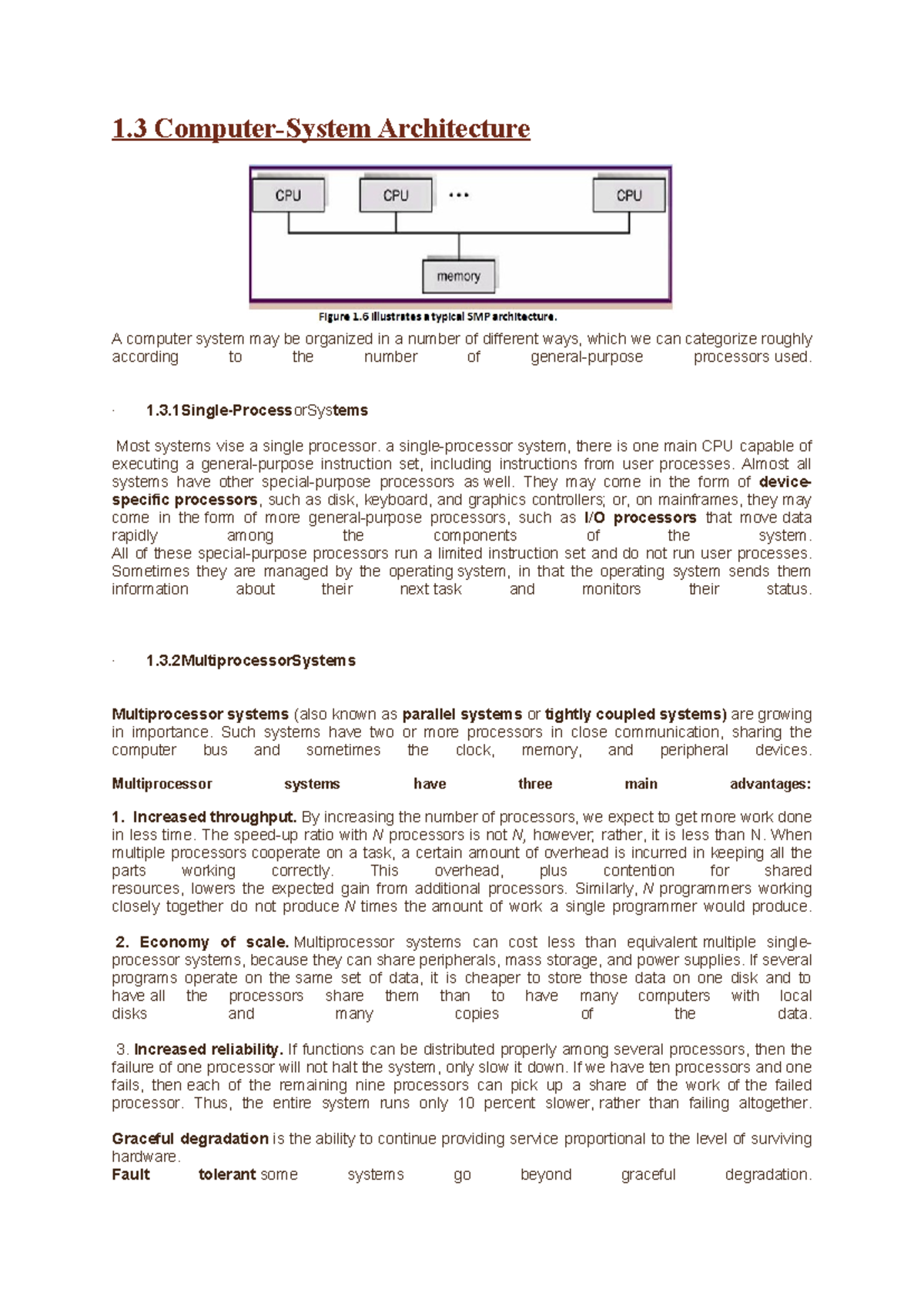 COMP SYS Archi - Notes - 1 Computer-System Architecture A computer ...