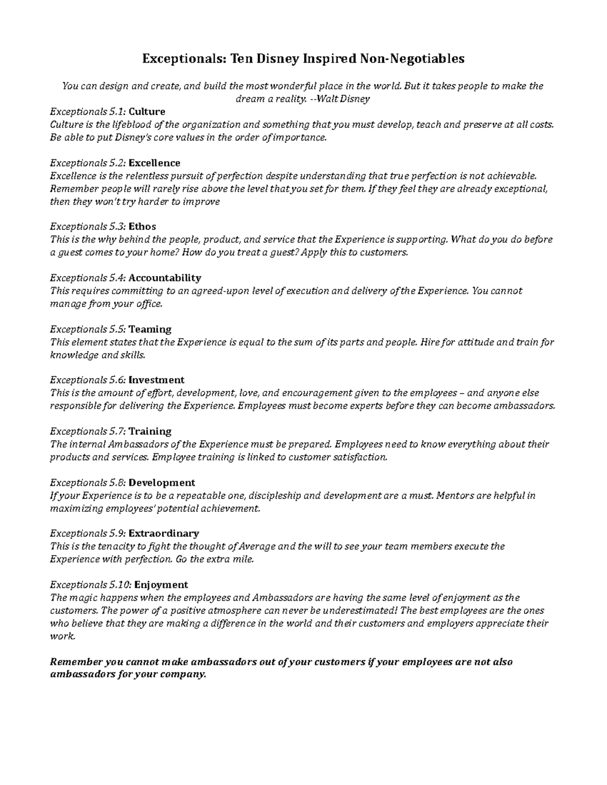 Exceptionals Summary Sheet - Exceptionals: Ten Disney Inspired Non ...
