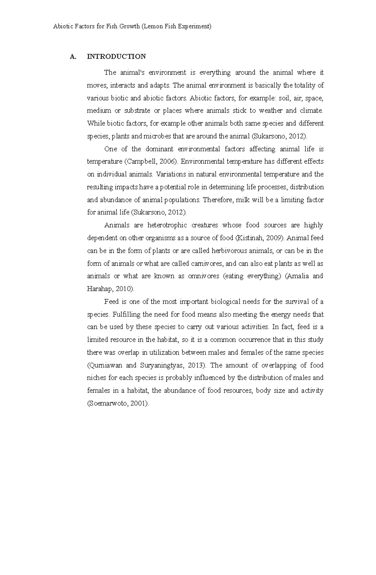 Abiotic Factors for Fish Growth (Lemon Fish Experiment) - A ...