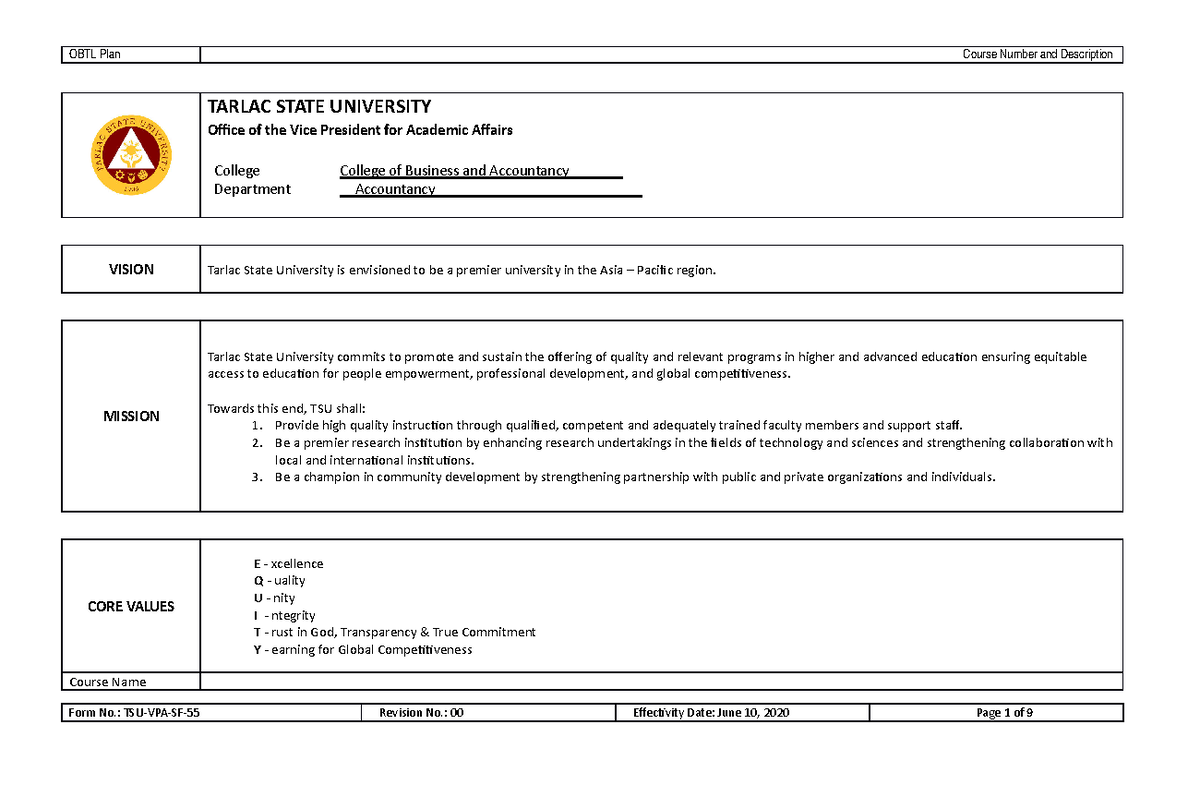 MAS 1 (Management Science) Syllabus - TARLAC STATE UNIVERSITY Oice of ...