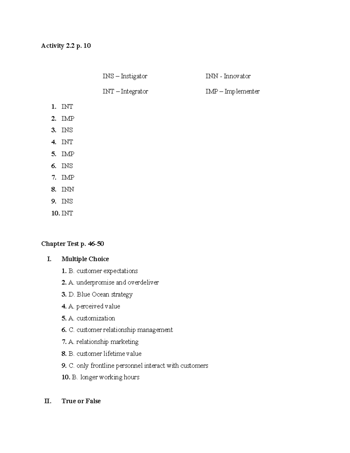 Doc 1 - doc 1 - Activity 2 p. 10 INS – Instigator INN - Innovator INT – Integrator IMP ...