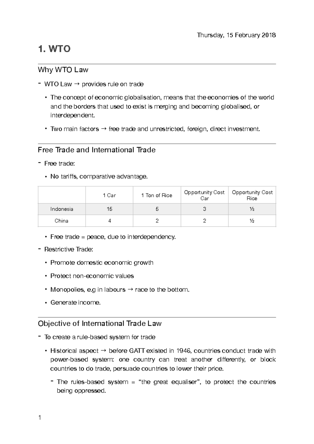 1. WTO Law Introduction - Thursday, 15 February 2018 1. WTO Why WTO Law WTO Law provides rule on ...