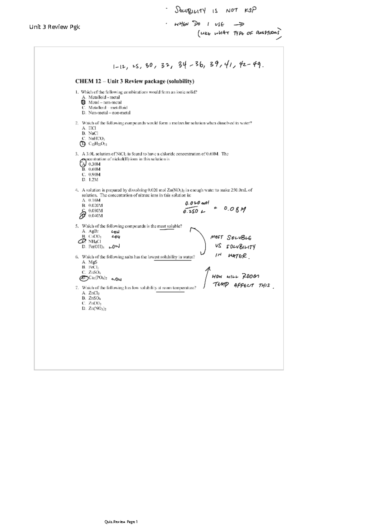 CHEM102 Unit 3 Review Pgk - CHY 102 - Unit 3 Review Pgk - Studocu