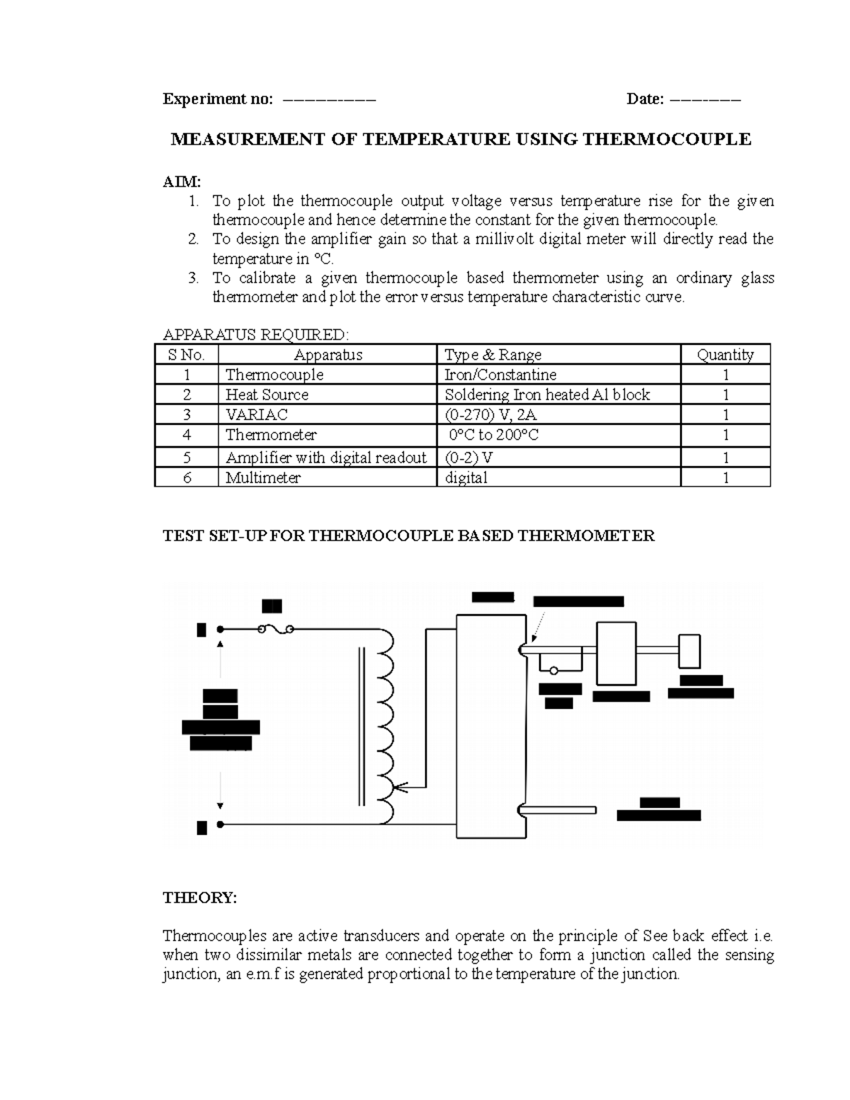 2.c Measurement of temperature using Thermocouple - Experiment no: - Date: - MEASUREMENT OF ...