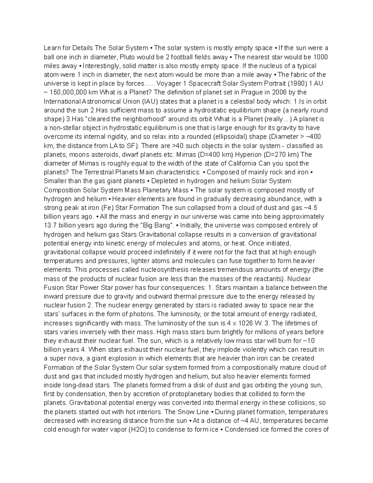 Lecture 11 summary - Learn for Details The Solar System • The solar ...