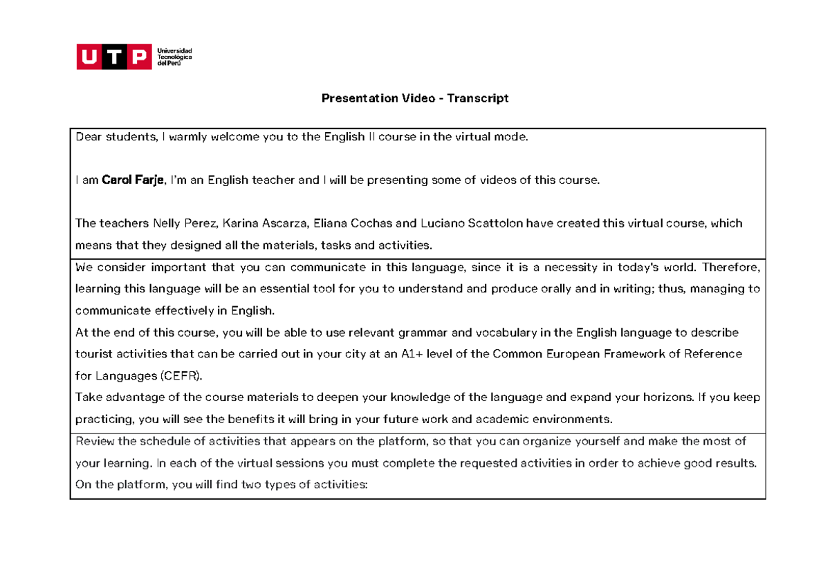 Video de Presentación - English II - CGT - Presentation Video ...