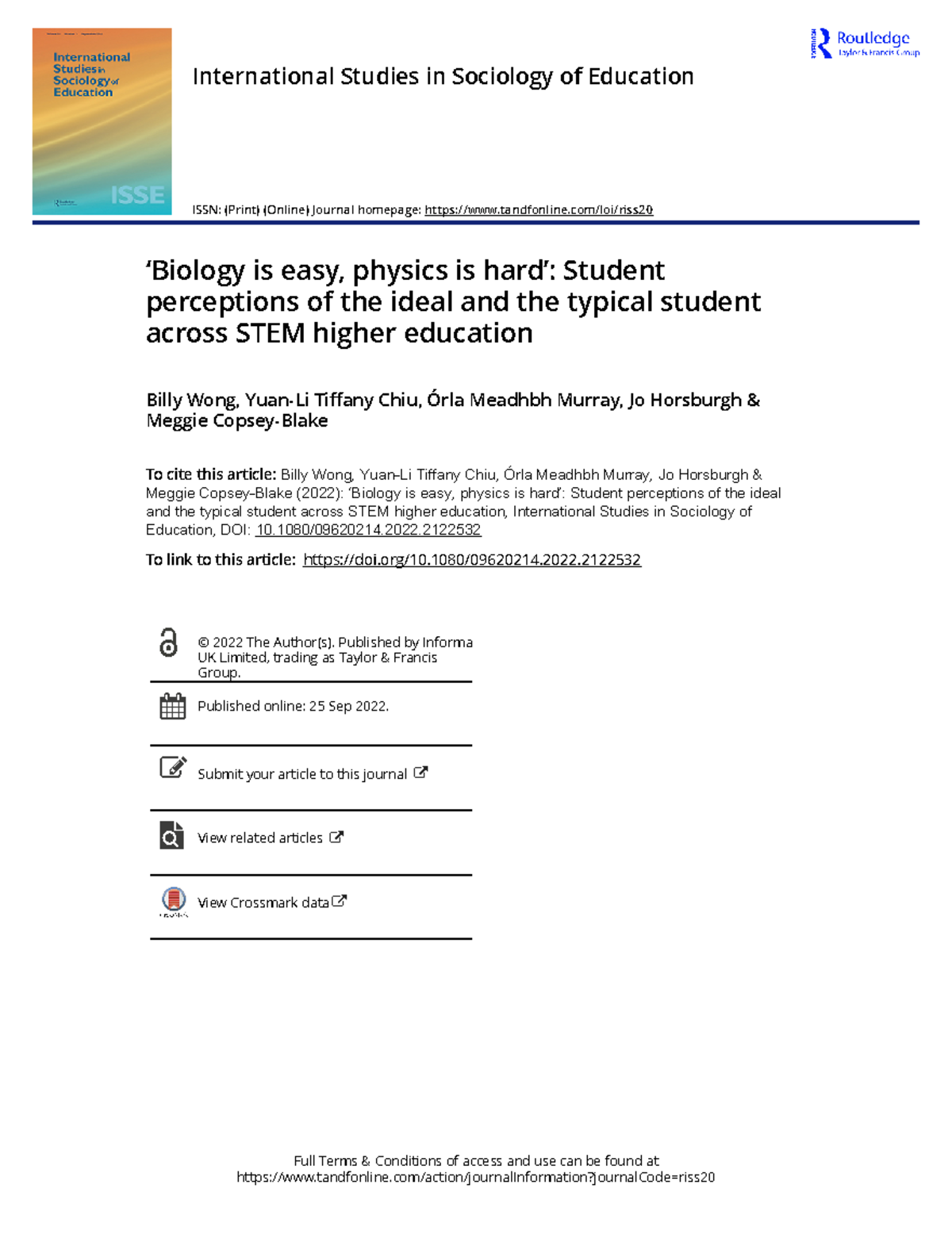 Student perceptions of the ideal and the typical student across STEM ...