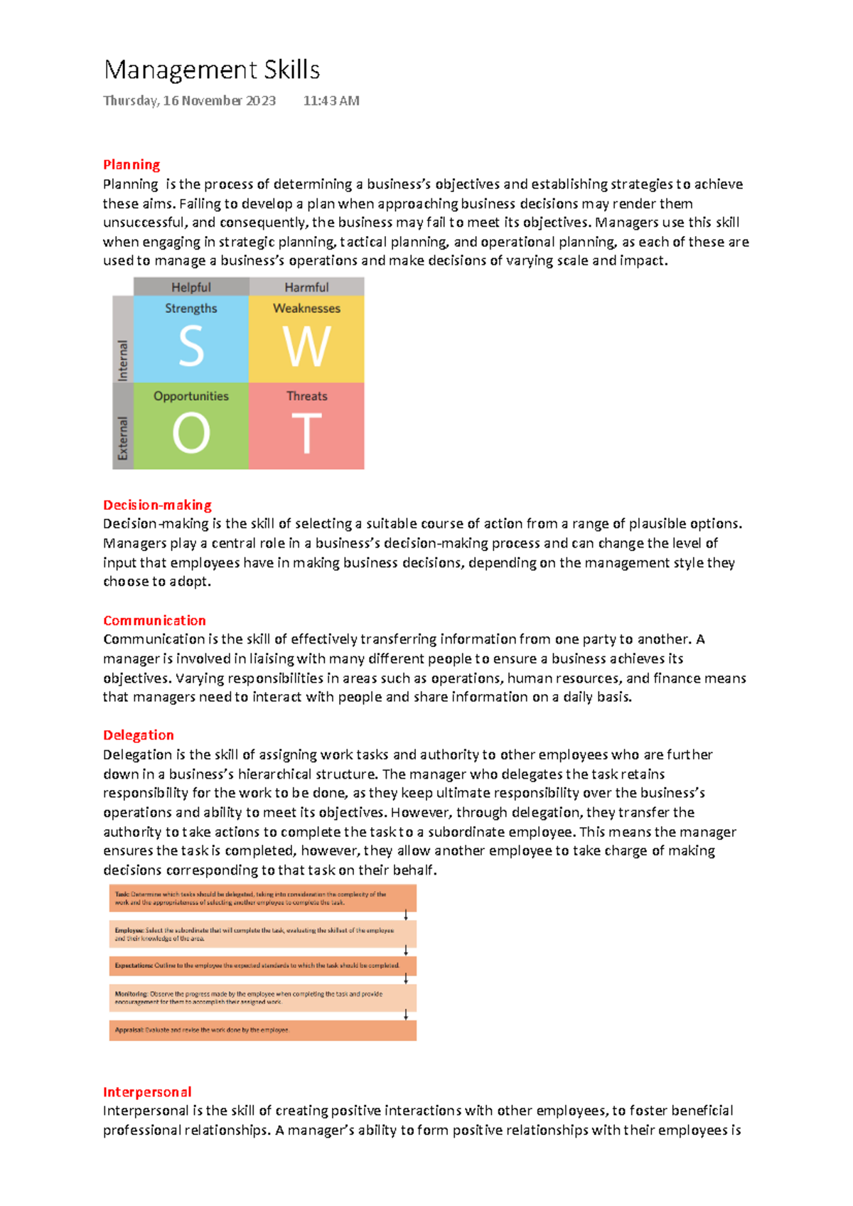 Mangement skills - UNIT 3 AOS 1 - Management Skills Thursday, 16 ...