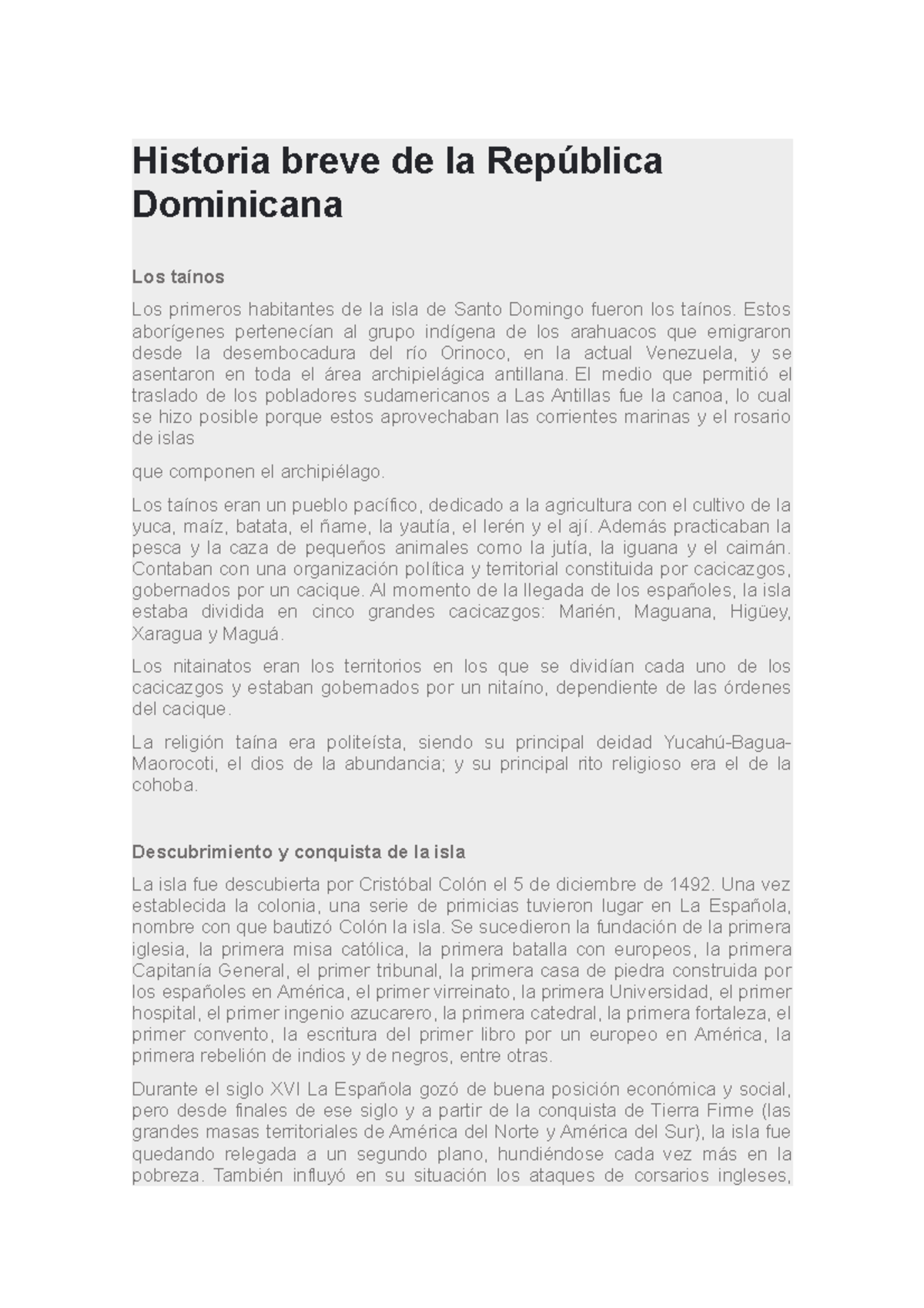 Historia breve de la República Dominicana - Historia breve de la ...