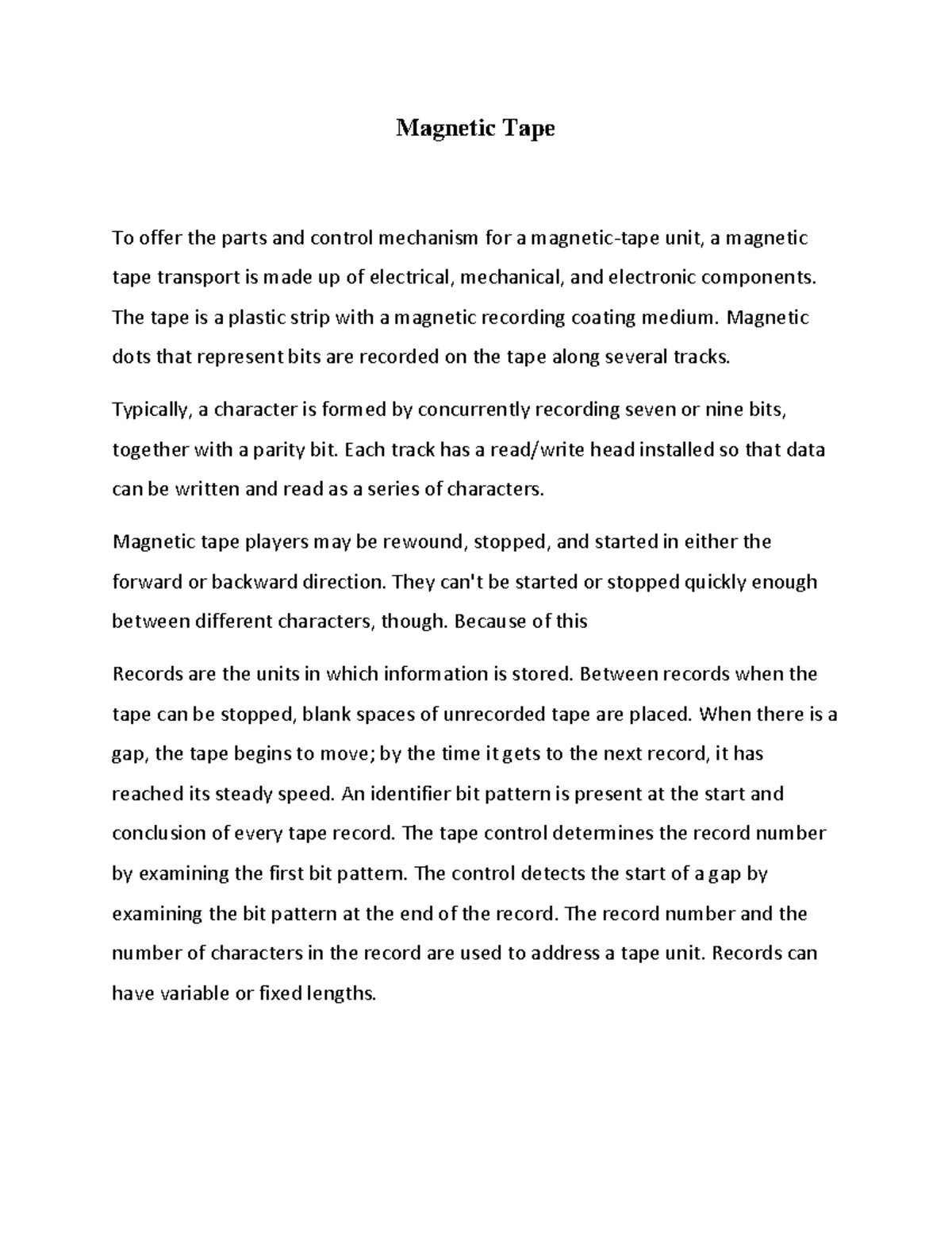 Magnetic Tape - Magnetic Tape To offer the parts and control mechanism ...