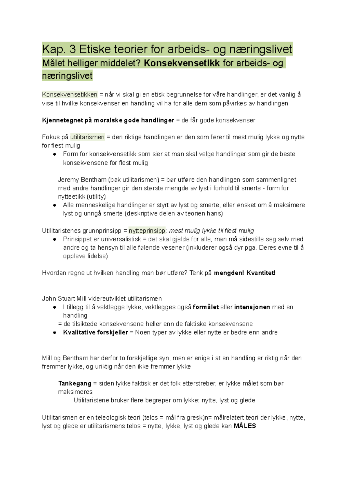 Kap. 3 - Etiske teorier for arbeids- og næringslivet - Kap. 3 Etiske teorier for arbeids- og ...