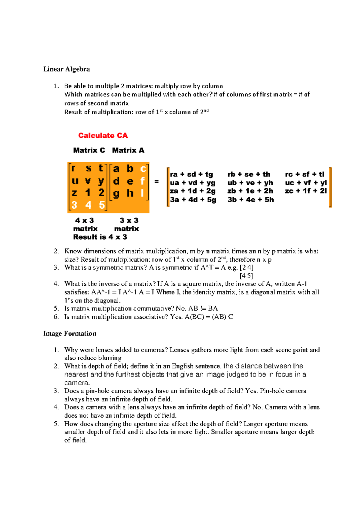Midterm 5 February, answers - Linear Algebra 1. Be able to multiple 2 ...