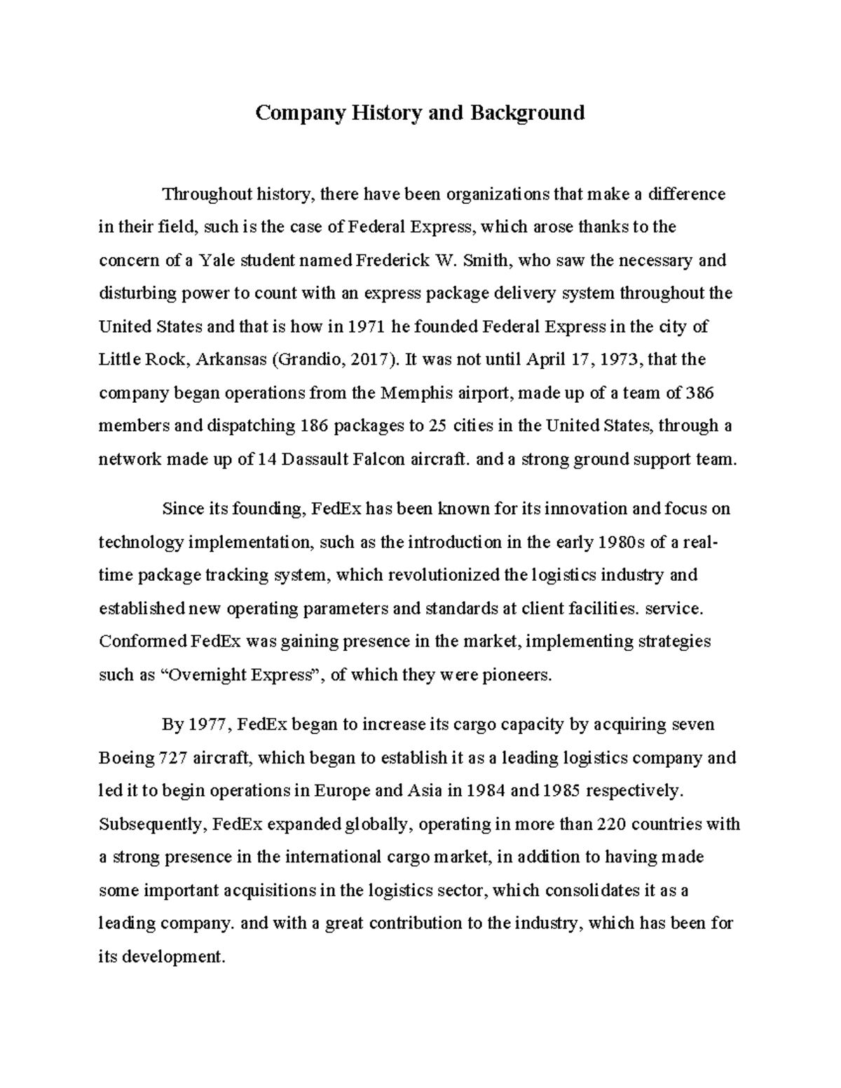 HRMT 301 Team Assignment: Company History of Federal Express - Company ...