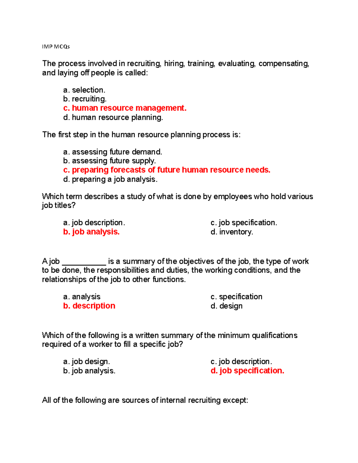 Imp Mcqs Training And Development Imp Mcqs The Process Involved In Recruiting Hiring Training 