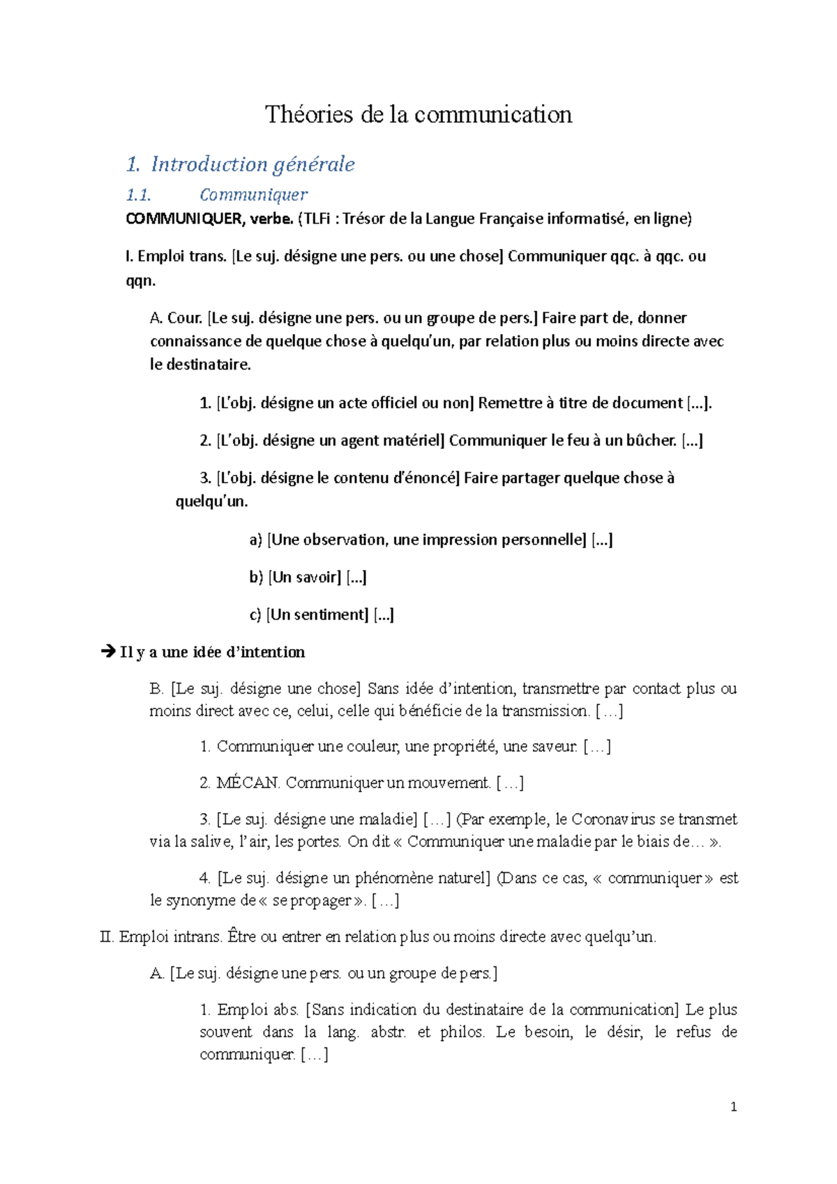 Théories de la communication - Introduction générale 1. Communiquer ...