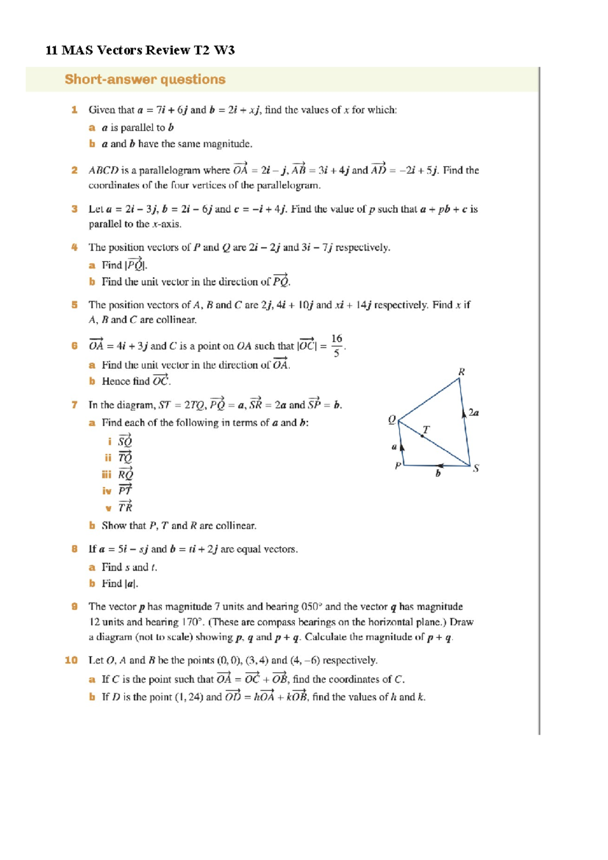 11 MAS Vectors Revision T2 W3 - 11 MAS Vectors Review T2 W - Studocu