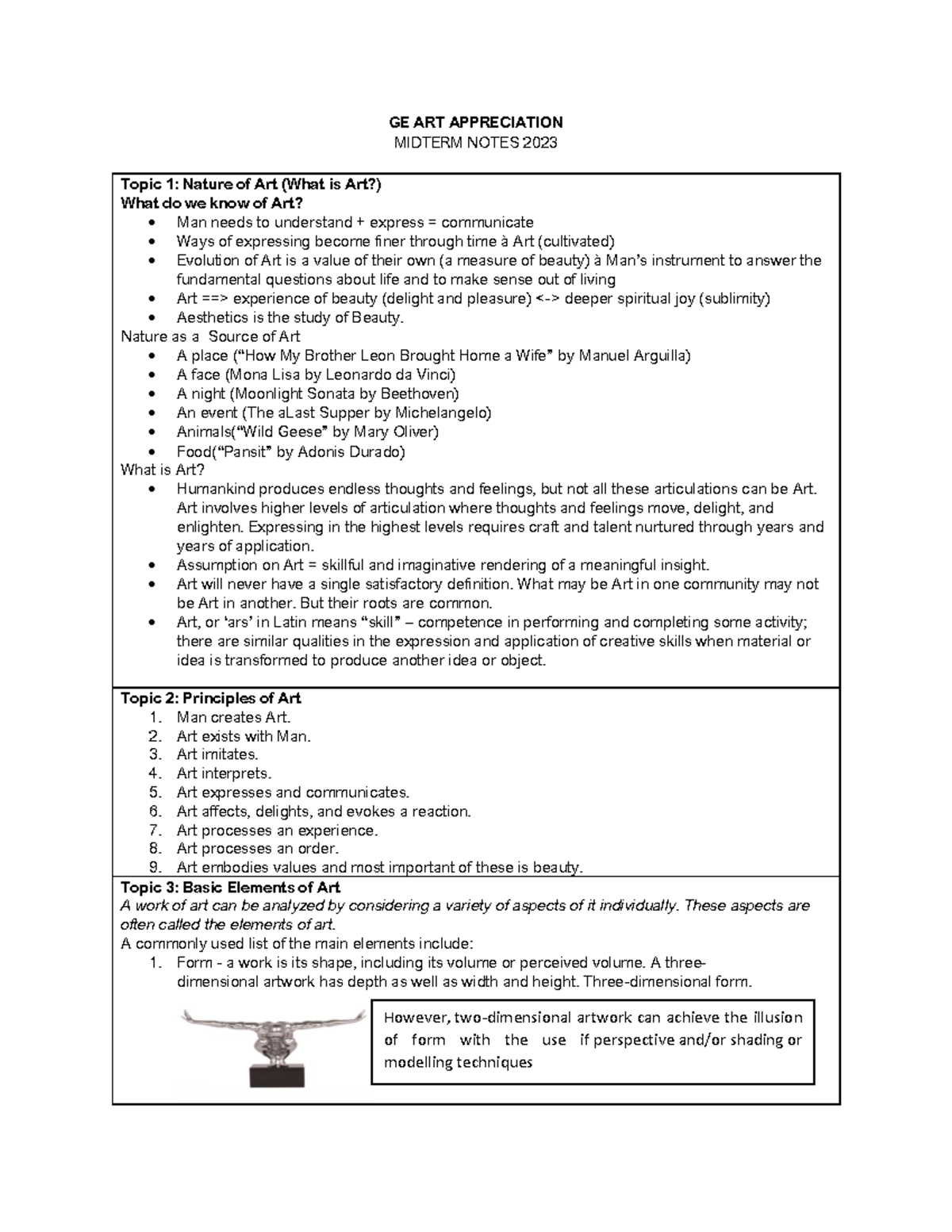 GE ART Appreciation Midterm Notes 2024 - GE ART APPRECIATION MIDTERM ...